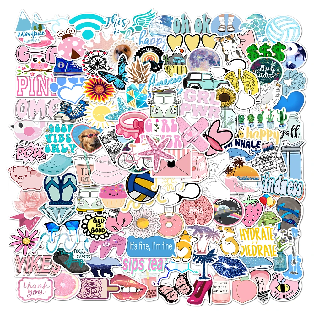 150pcs-Pack-Blue-Pink-Vsco-Style-Stickers-For-Skateboard-Guitar ...