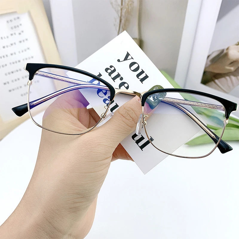 46987 Plastic Titanium Metal Square Glasses Frame Computer Eyeglasses ...