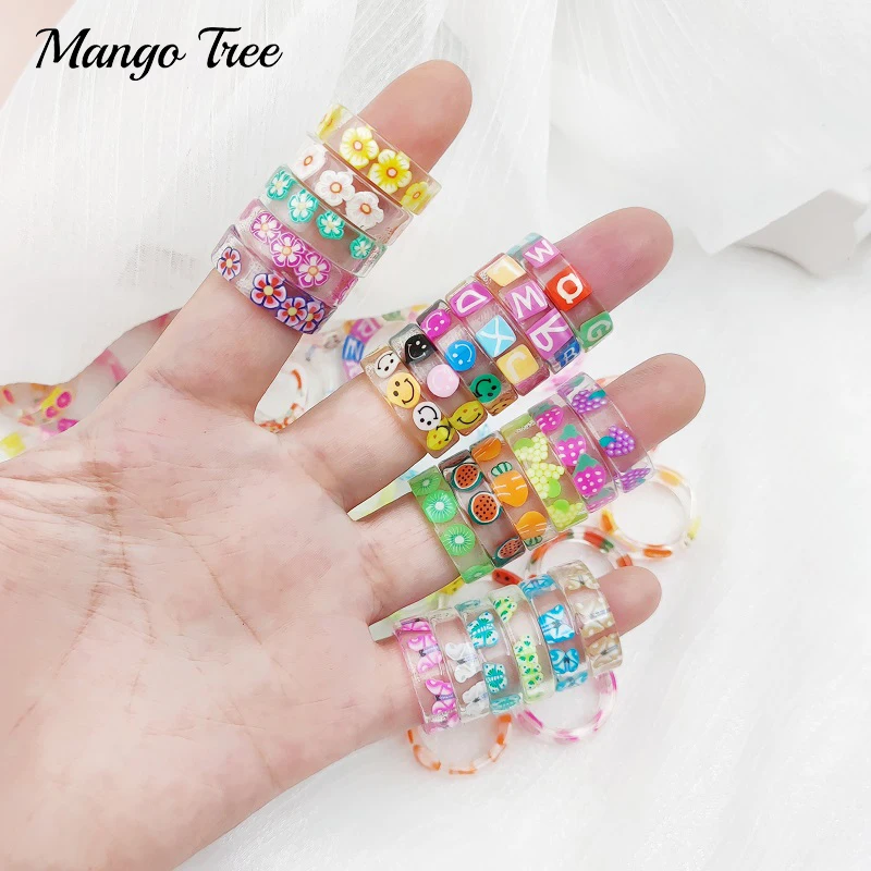 20 Pcs/lot Colorful Transparent Resin Acrylic Rings For Women Girl ...