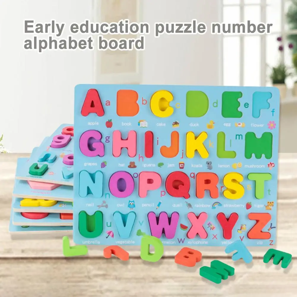 Colorful Number Alphabet Shape Wooden Puzzle Pairing Board Baby Early ...