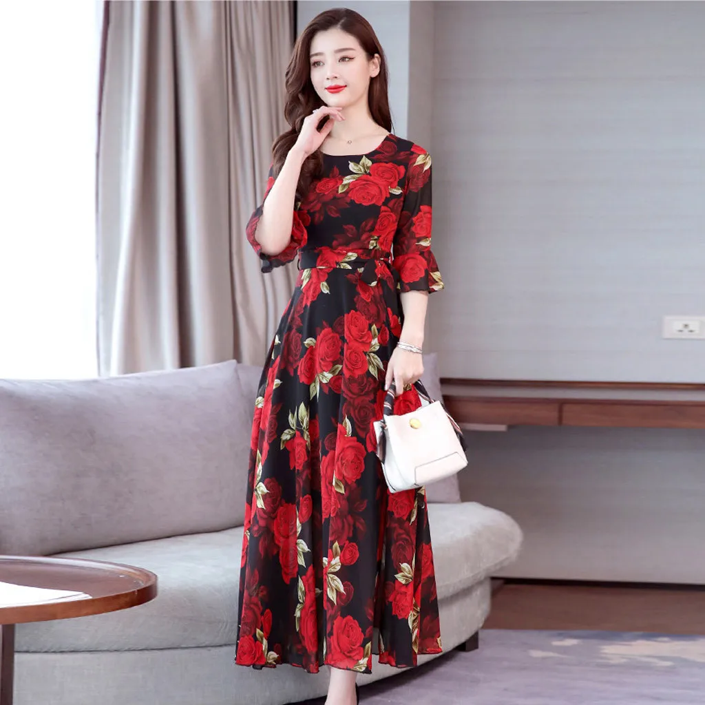 Spring Long Dress Women Printing Elegant Evening Clothing Party Prom ...
