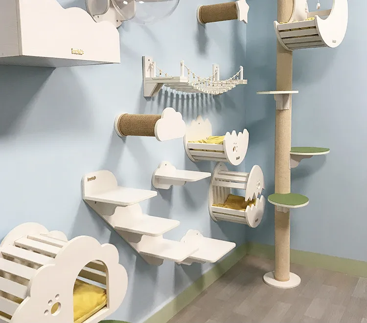 Wall-mounted Solid Wood Cat Climbing Frame Cat Wall Cat Ladder Wall ...