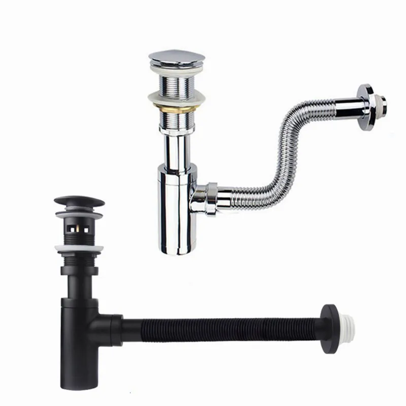 35cm flexible pipe Basin Bottle Trap Brass Bathroom Sink Siphon Drains ...