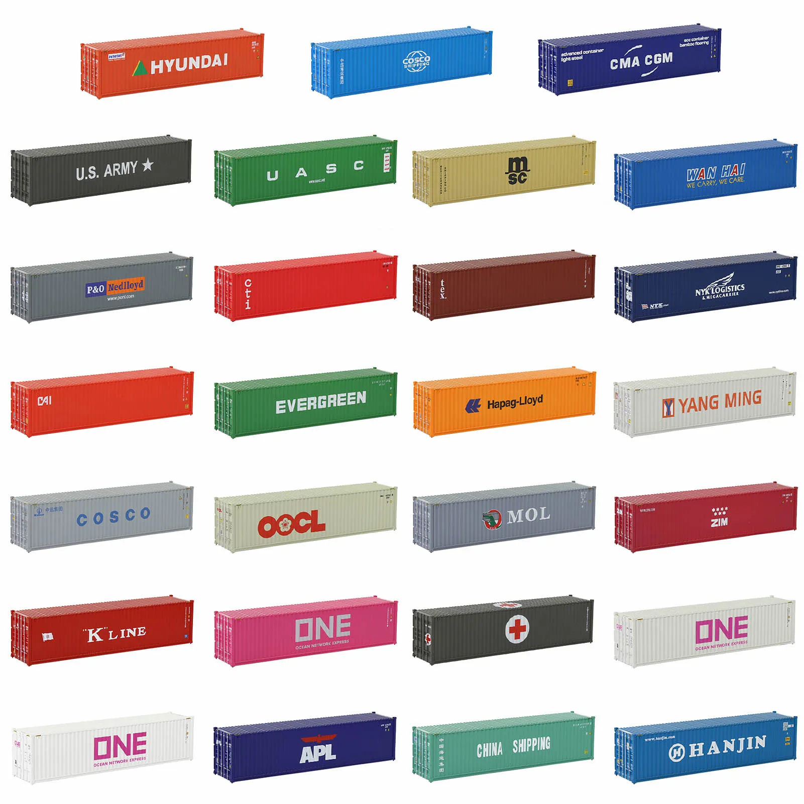 Evemodel-3pcs-Different-Logo-HO-Scale-40ft-Containers-1-87-40-Shipping ...