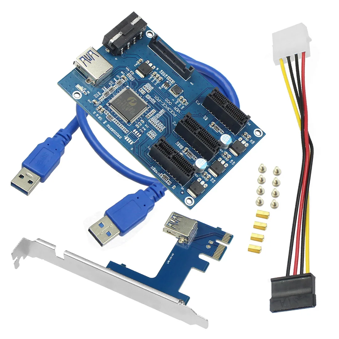 PCIe 1 to 3 PCI Express 1X Slots Riser Card Mini ITX to External 3 PCI ...