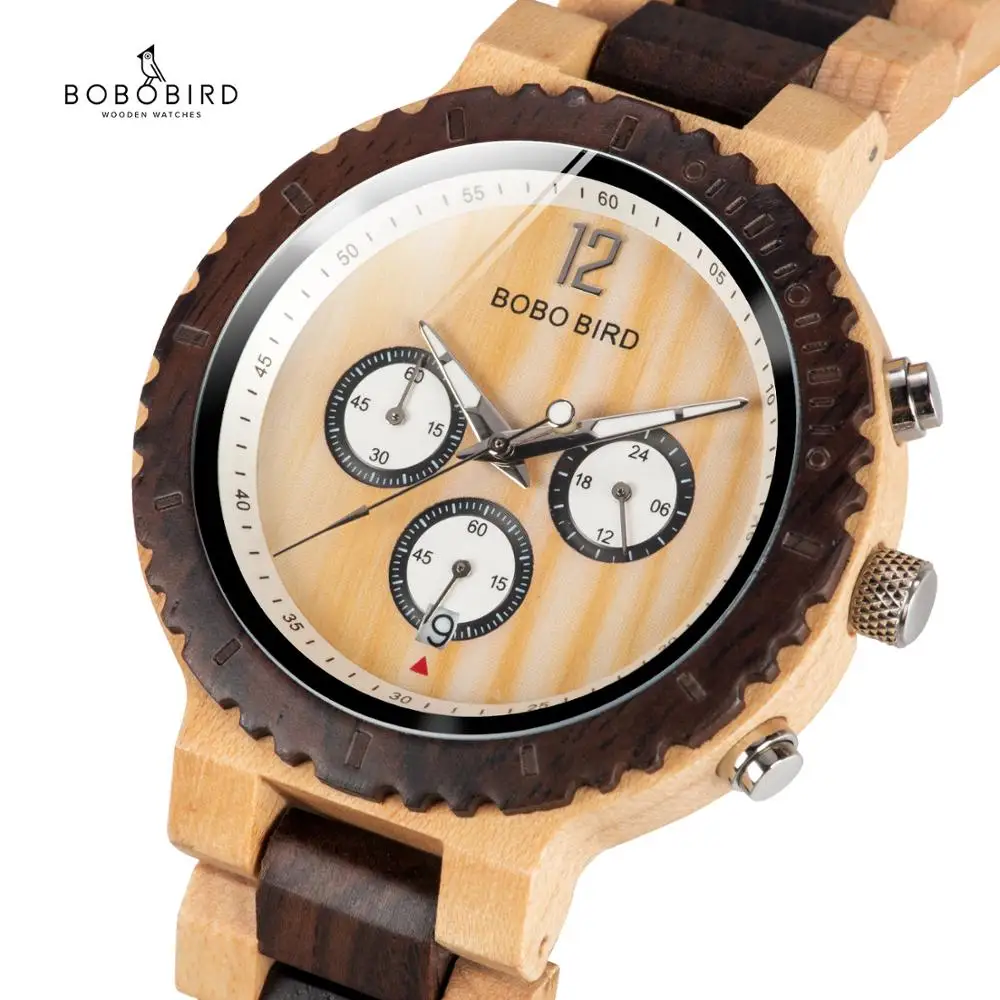 Bobo Bird Wood Watch Men Chronograph Quartz Wristwatch Women Auto Date ...