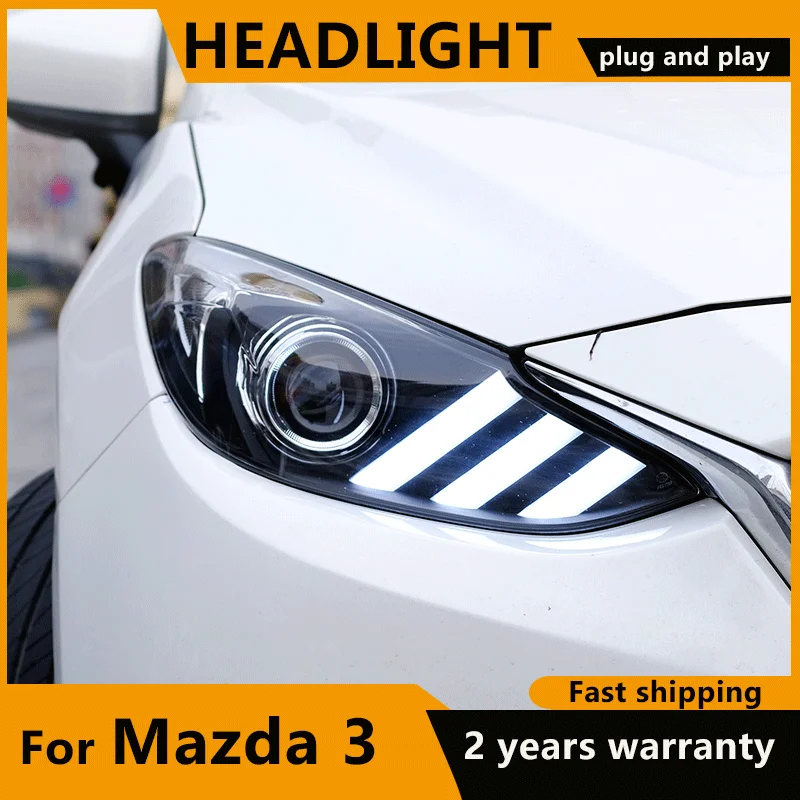 Car Styling for Mazda 3 LED Headlights 2014 2019 Mazda3 Axela LED DRL Lens Double Beam H7 HID ...