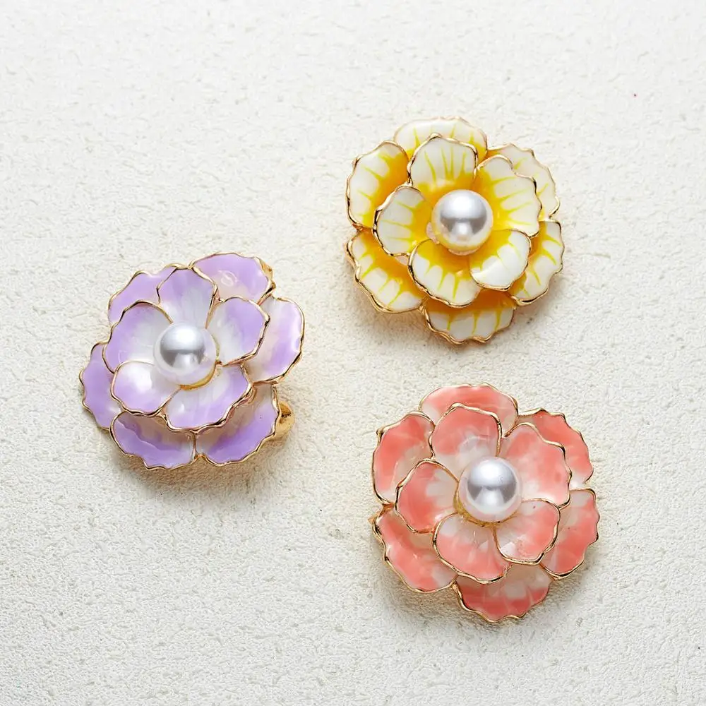 Elegant Women Brooch Flower | Women Pearl Flower Brooch Pin - 3 Enamel ...