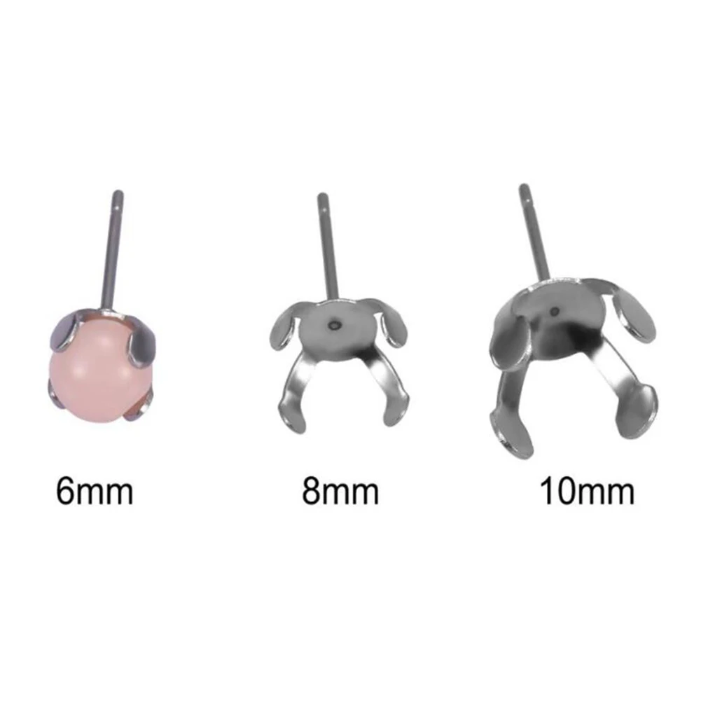 30pcs Stainless Steel Round Claw Prong Setting Stud Earring Blank for 8 ...