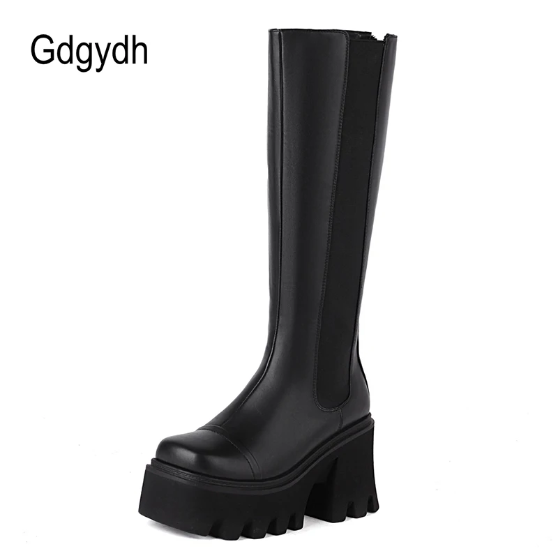 Gdgydh Goth Boots Women Knee High Boots Platform Plus Size Chunky Heel ...
