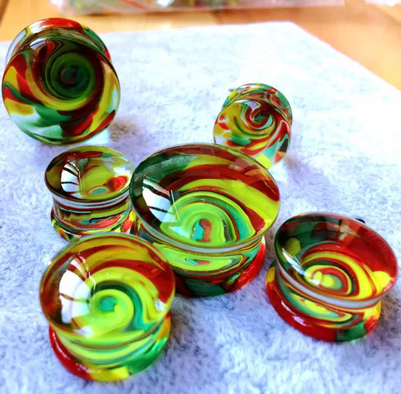 2-PCS-Multicolor-Glass-Vortex-Ear-Plugs-Tunnels-Expander-Gauges-Round ...