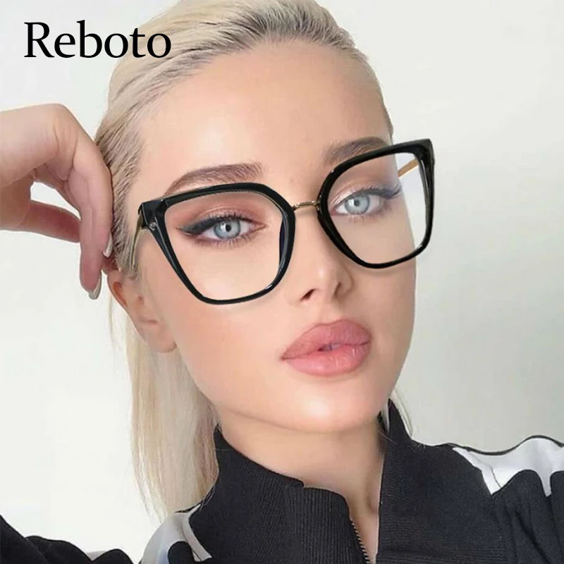 New Trends Transparent Glasses Frame Women Oversized Black Square Anti ...