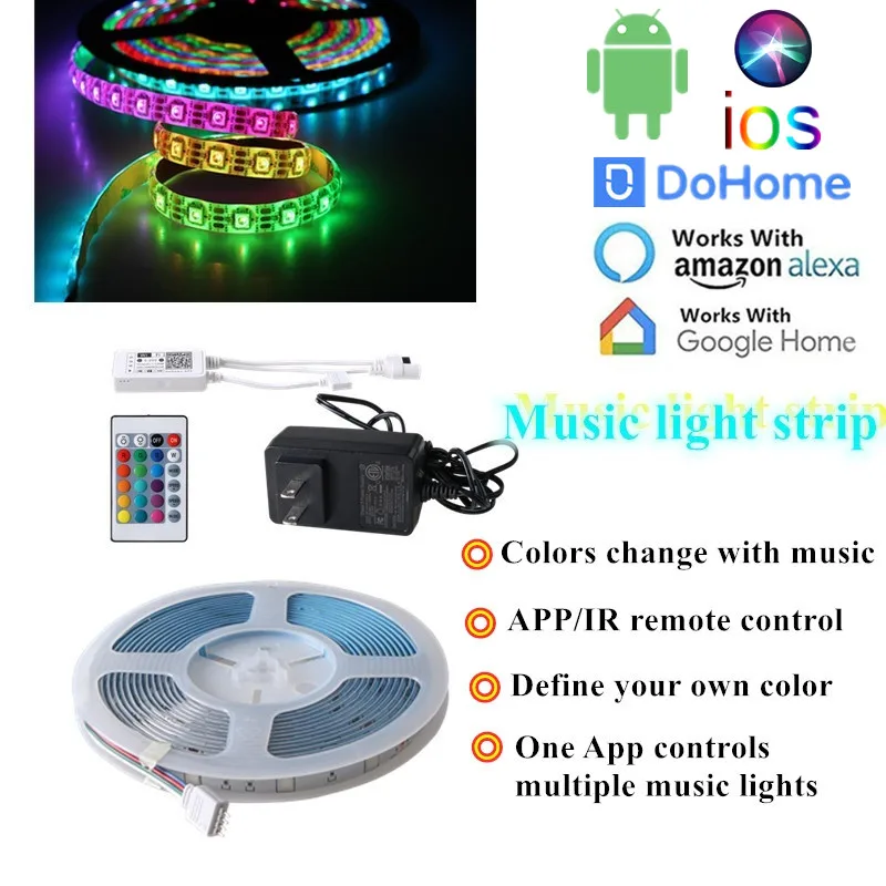 New Music Light Led Stripe Otp Musical Rhythm Light Controller App/ Ir ...
