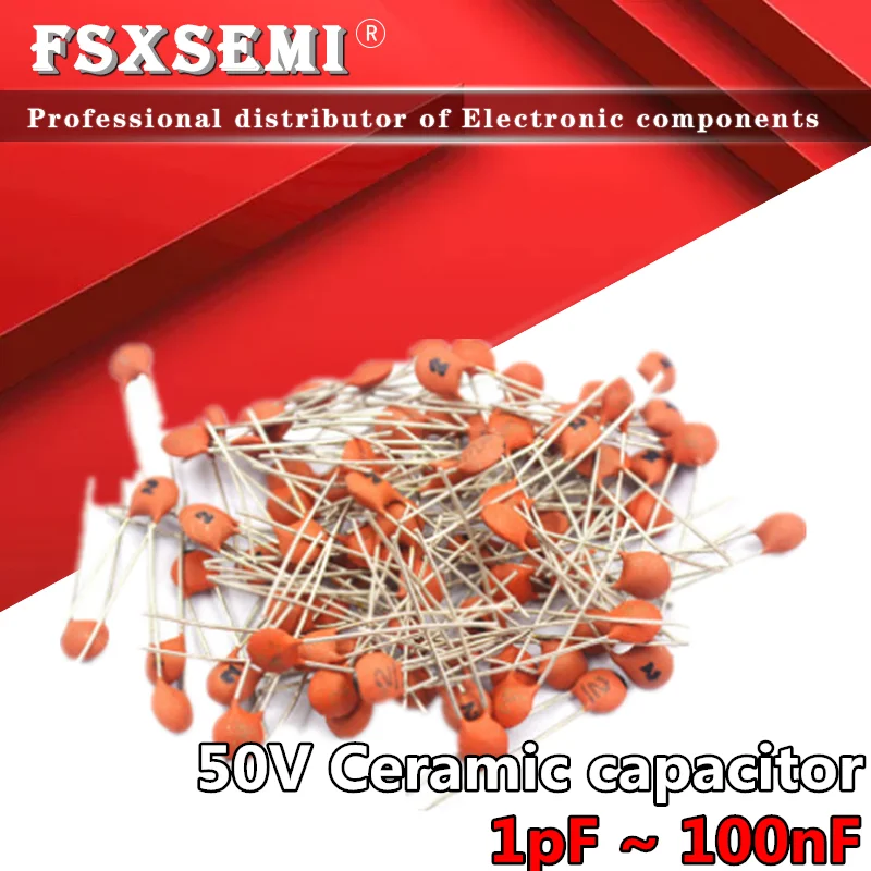 100pcs Ceramic capacitor 50V 1pF ~ 100nF 104 4.7PF 10PF 22PF 33PF 47PF ...