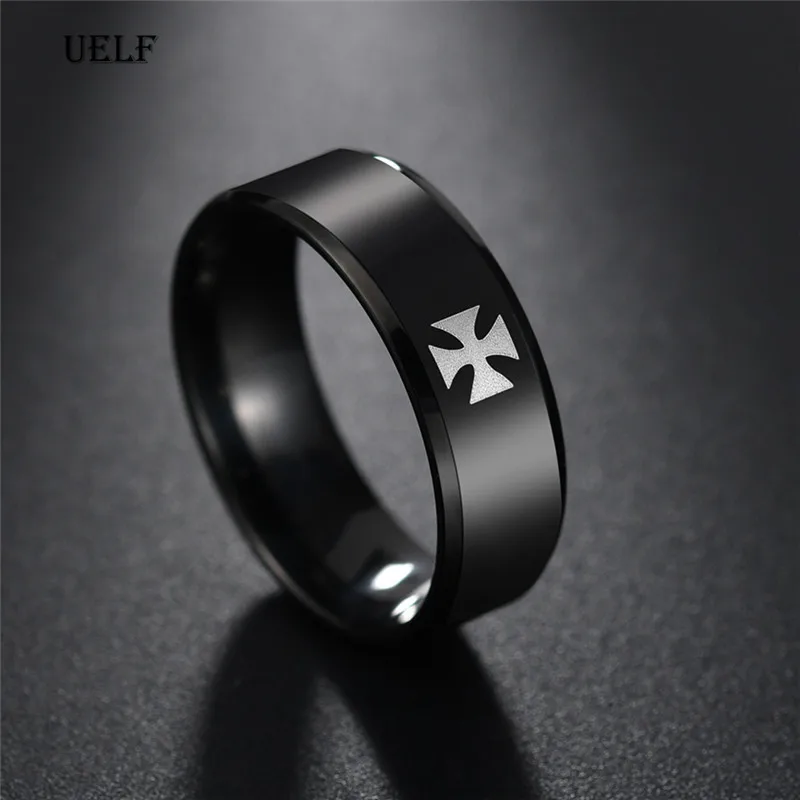Uelf-Titanium-Steel-World-War-II-Iron-German-Cross-Army-Ring-Men ...