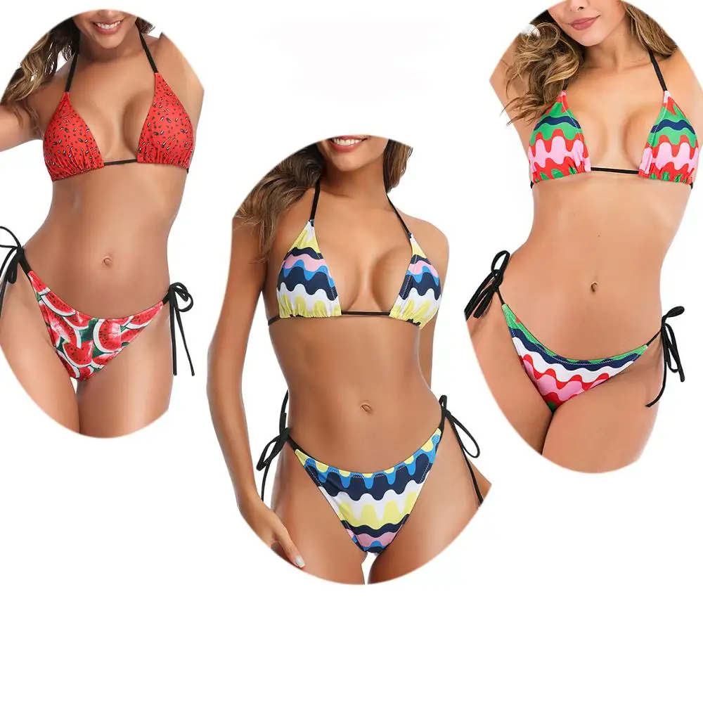 Microbikini de pierna alta para mujer, traje de baño Sexy con estampado Retro, bañador brasileño ...