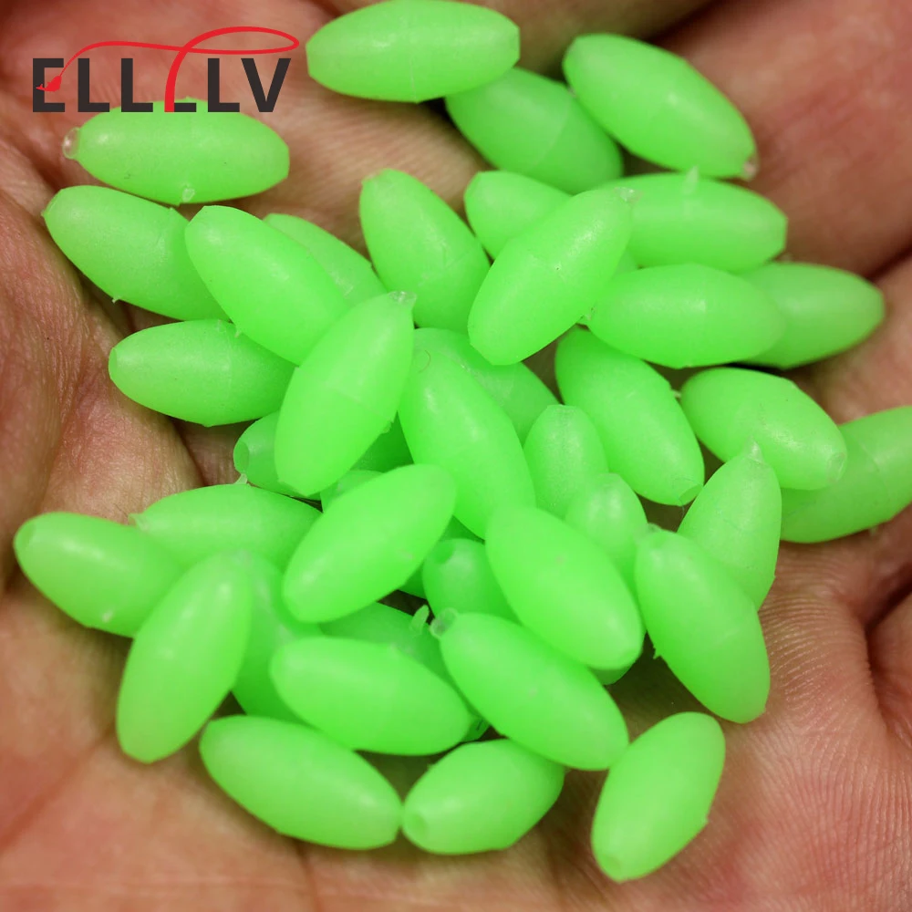 100PCS Oval Soft Rubber Luminous Fishing Beads Glowing Sink Beads For ...