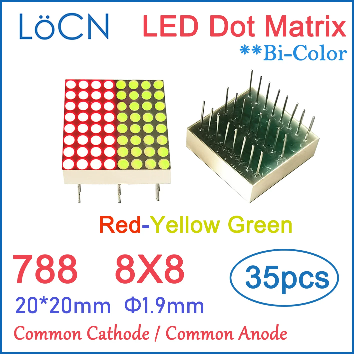 8x8 8*8 1.9mm Dot Matrix RED GREEN LED Display Module Common Cathode ...