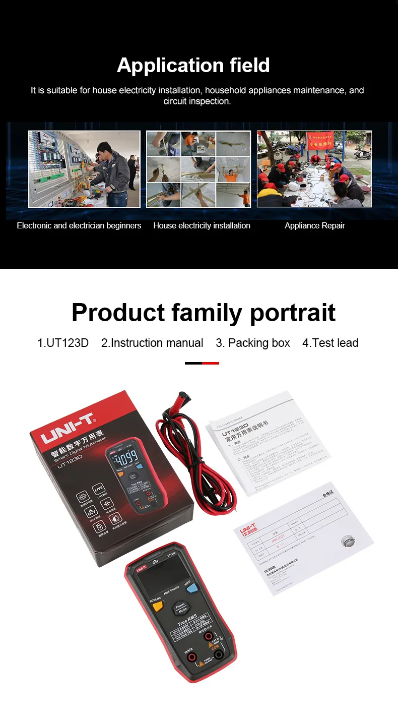 UNI-T UT123D Multimètre numérique intelligent True RMS EBTN affichage ...
