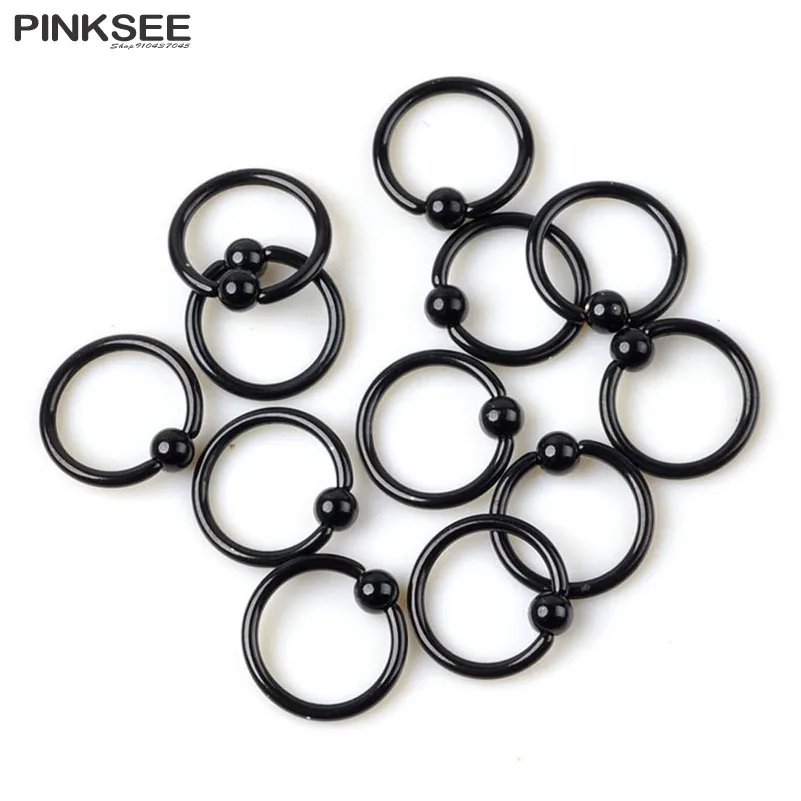 15pcs-Black-Stainless-Steel-Ball-Hoop-Earrings-Circle-Captive-Bead-Ring ...