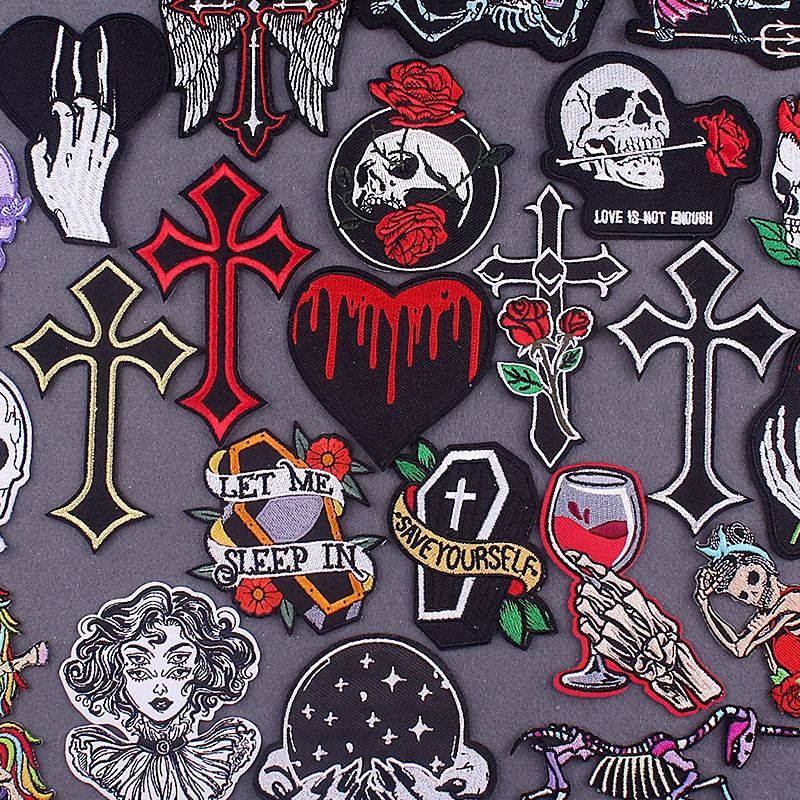 Gothic-Patches-On-Clothes-DIY-Cross-Badges-On-Backpack-Applique-Skull ...