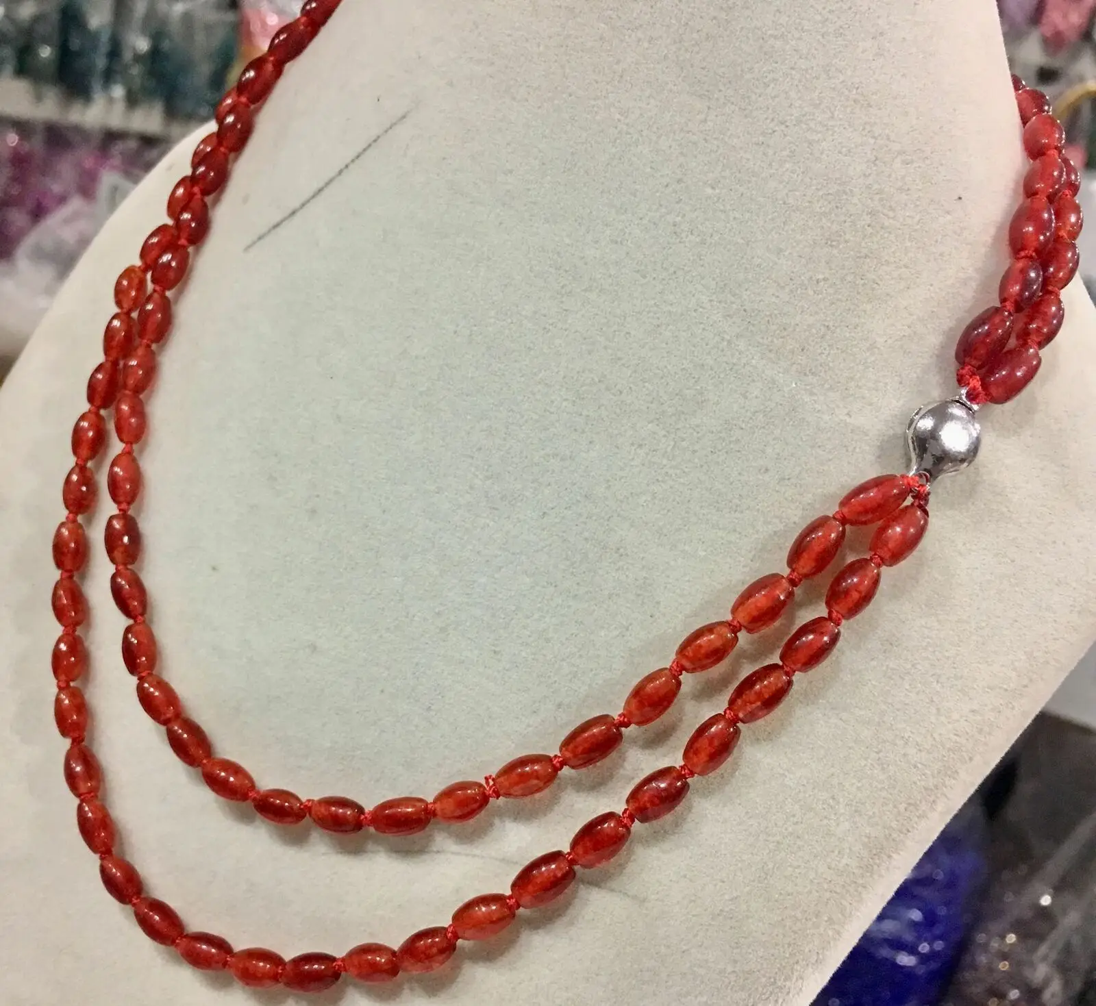 Collier en jade naturel rouge exquis, 6x8mm, perles de riz, pierres ...