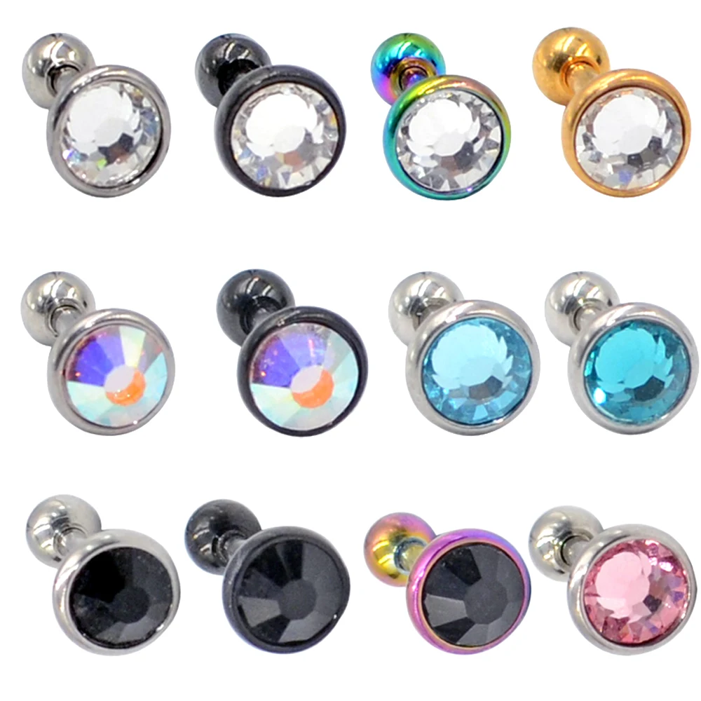 12PCS Surgical Steel Zircon Ear Tragus Helix Bar Cartilage Top Upper ...