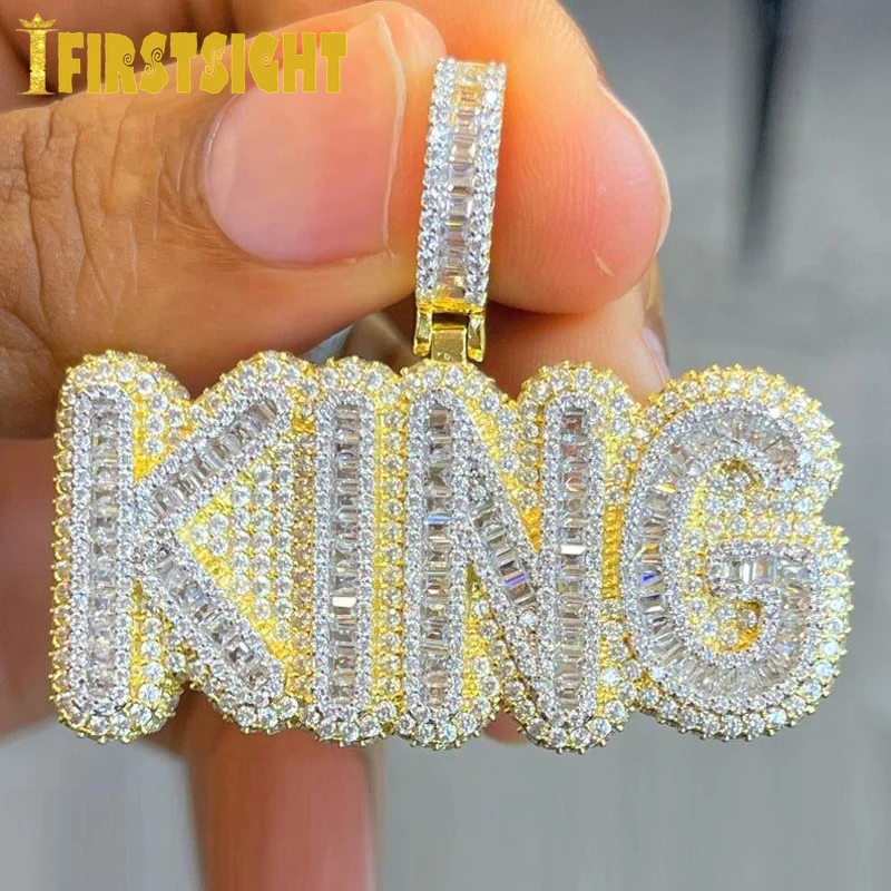 New Iced Out Bling Letters KING Pendant Necklaces Two Tone Gold Color ...