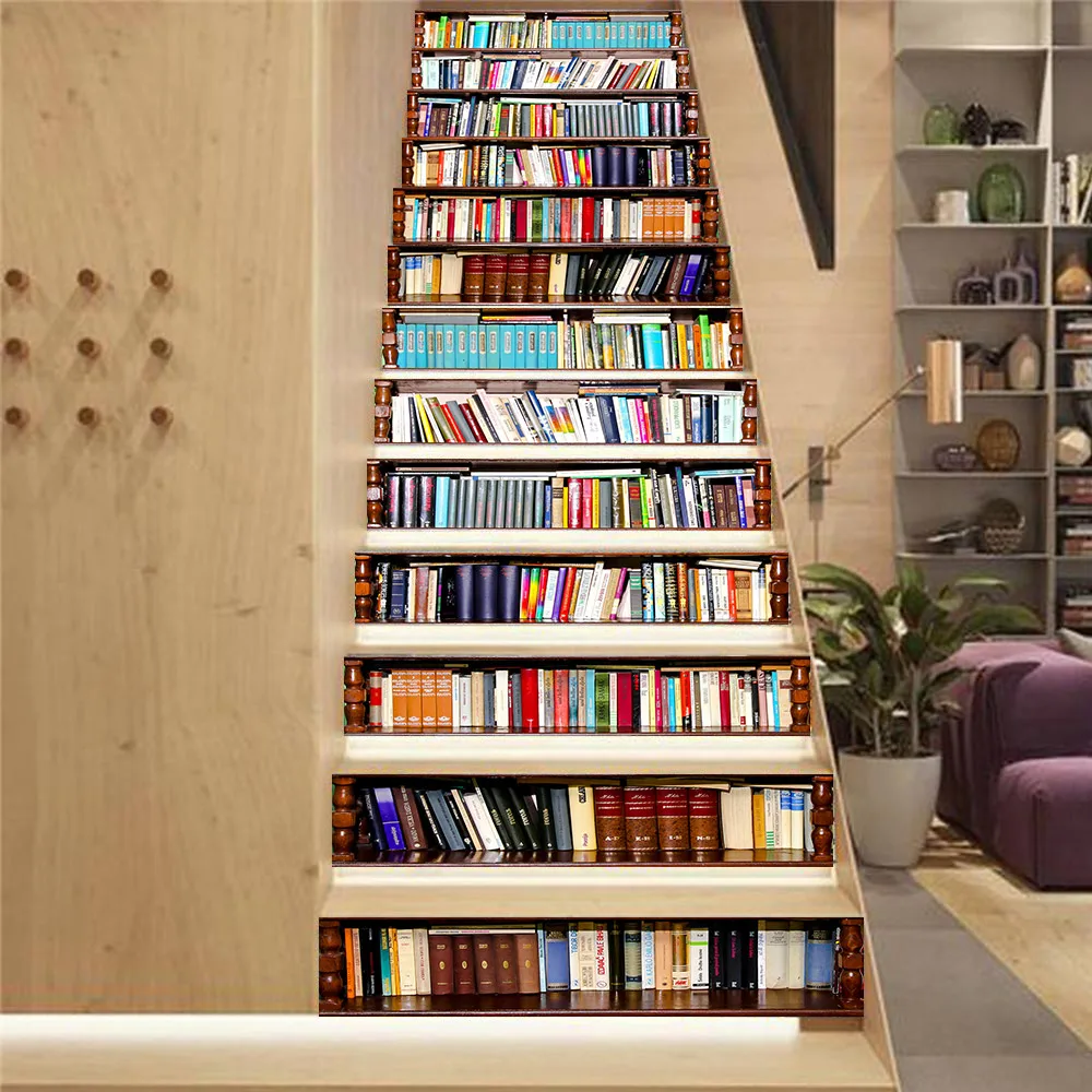 13Pcs/set 3D Bookcase Stair Stickers DIY Steps Stickers Wall Decal ...