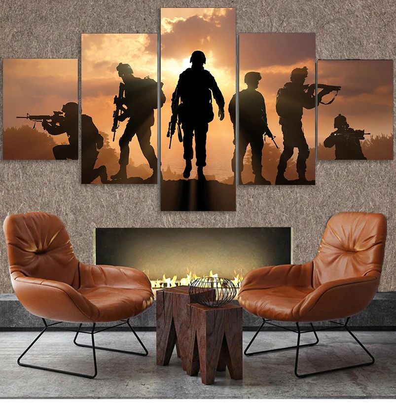 HD Printed 5 Piece Patriotic US military Painting soldiers Canvas with ...