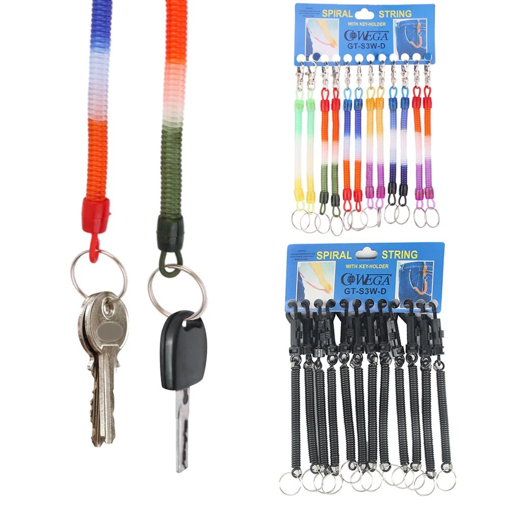 12 Pcs/pack Retractable Spiral Stretch String Keychain Keyring With ...