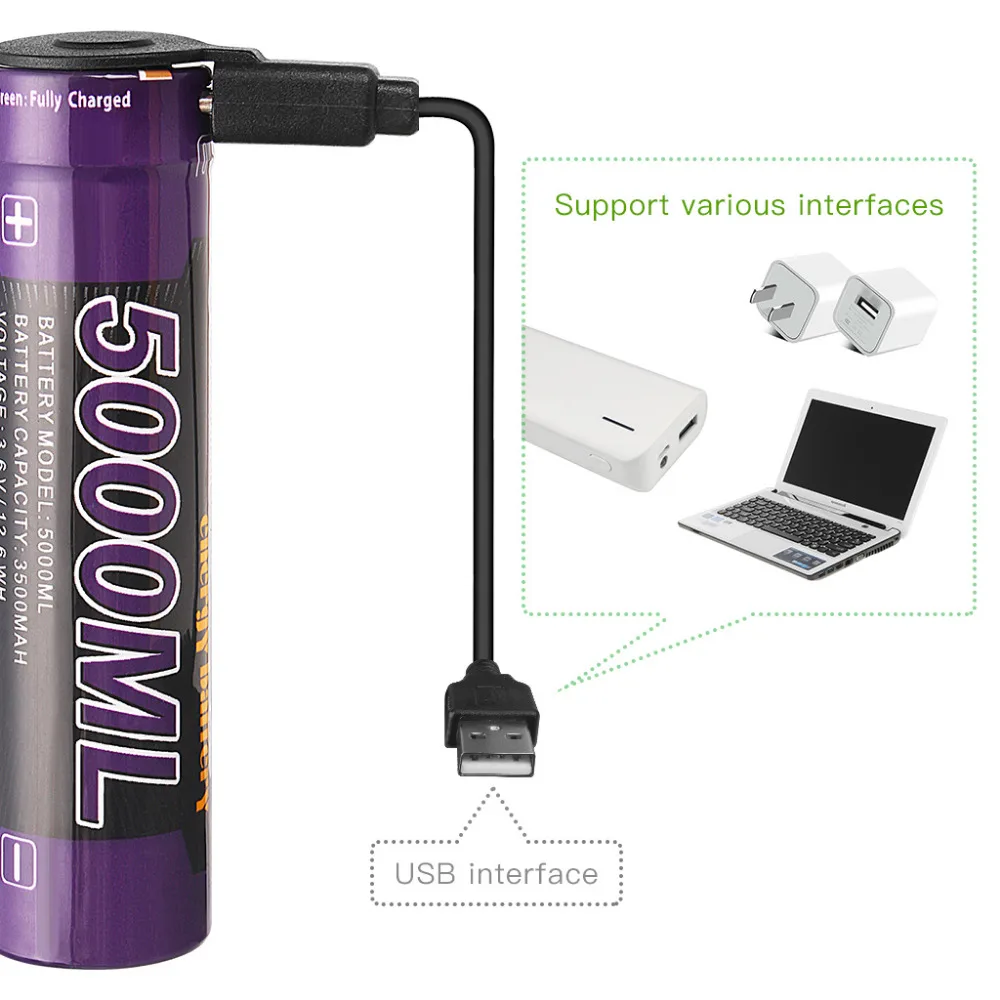 8pcs Laptop Batteries Usb 5000ml Li-ion Rechargebale Battery Usb 18650 ...