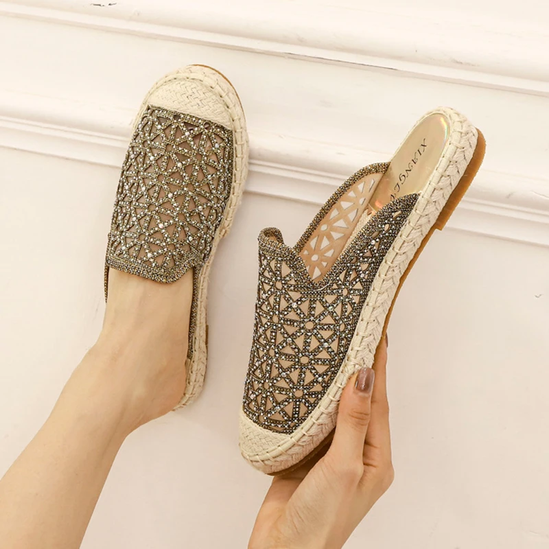 Summer Crystal air mesh fisherman shoes women slippers sandalias lazy ...