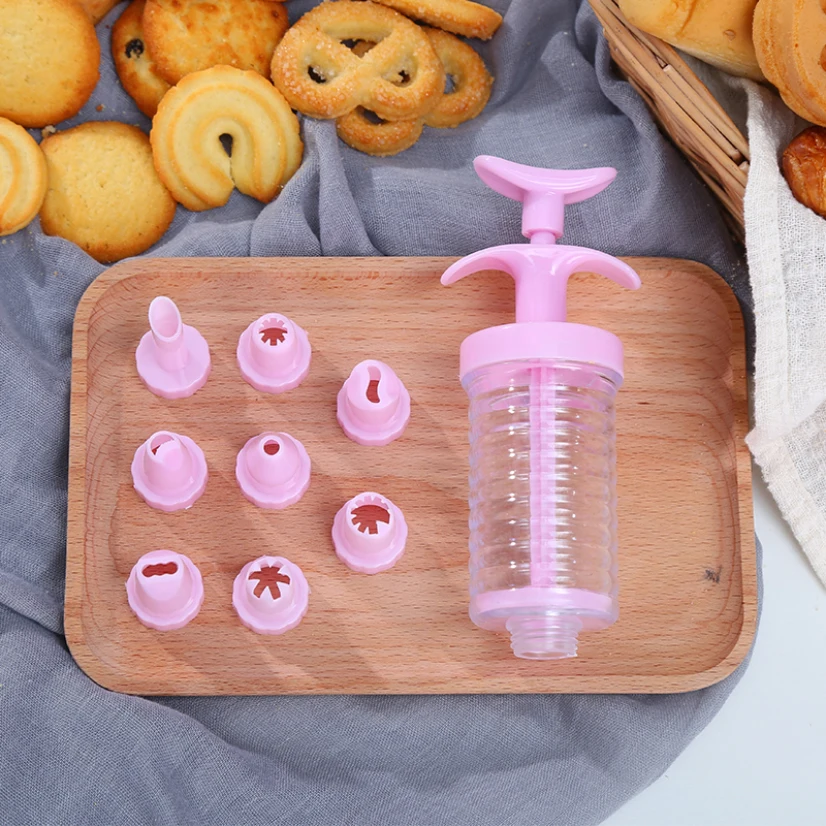8 Head Cookie Chocolate Nozzle Plastic Pastry Syringe Dessert Extruder ...