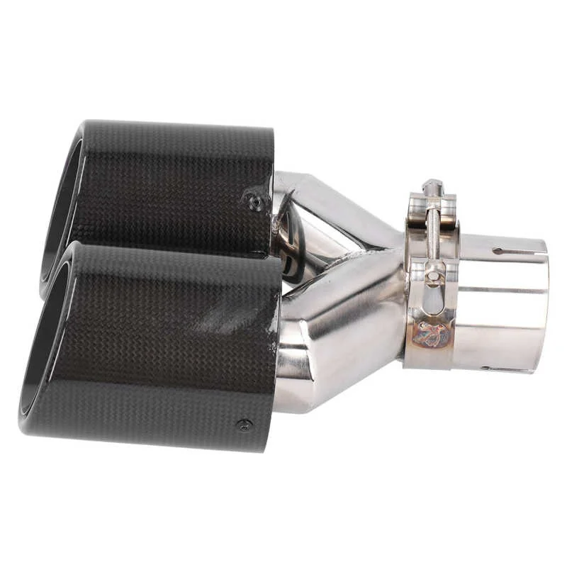 Carbon Fiber Dual Exhaust Tip Glossy Y Shape Tail Pipe with Clamp ...