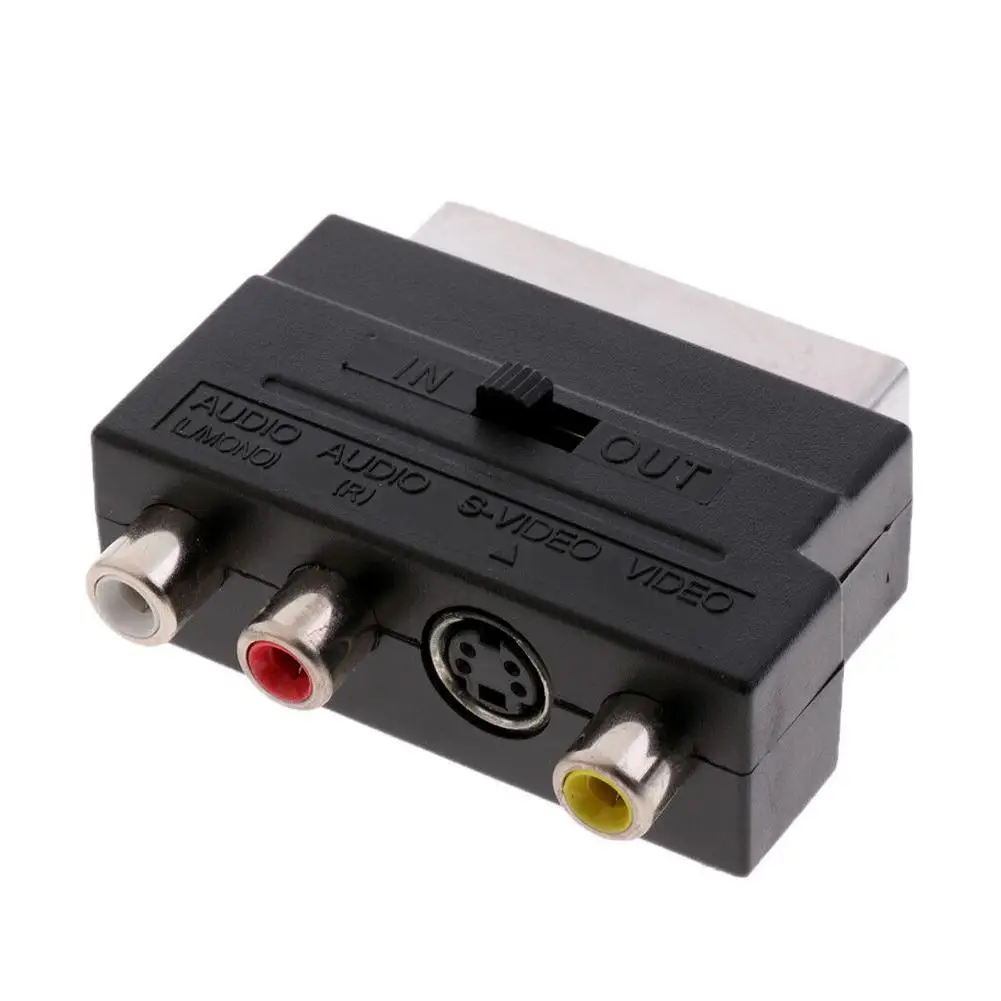 21Pin Scart Adaptor AV Block to 3 RCA Phono Composite S-Video with in ...
