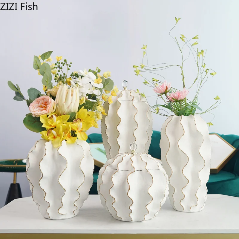 Ceramic Vase Phnom Penh Wave with Cover Crystal Desktop Storage Tank ...