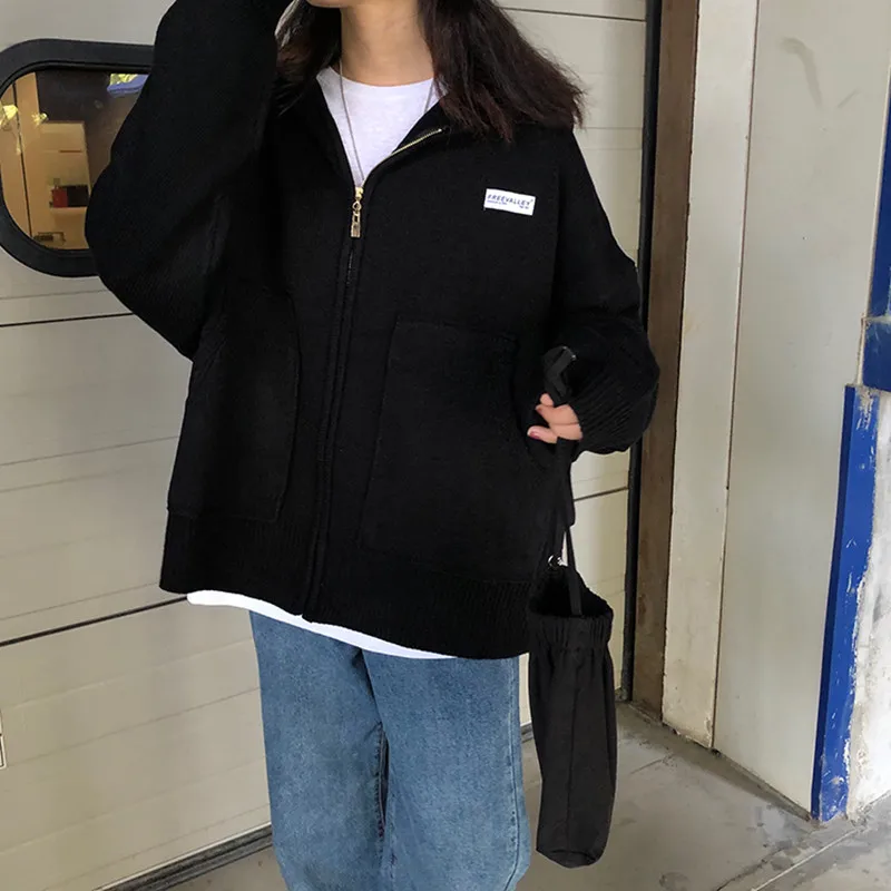 4 colors autumn and winter korean style loose big pocket zipper sweater ...