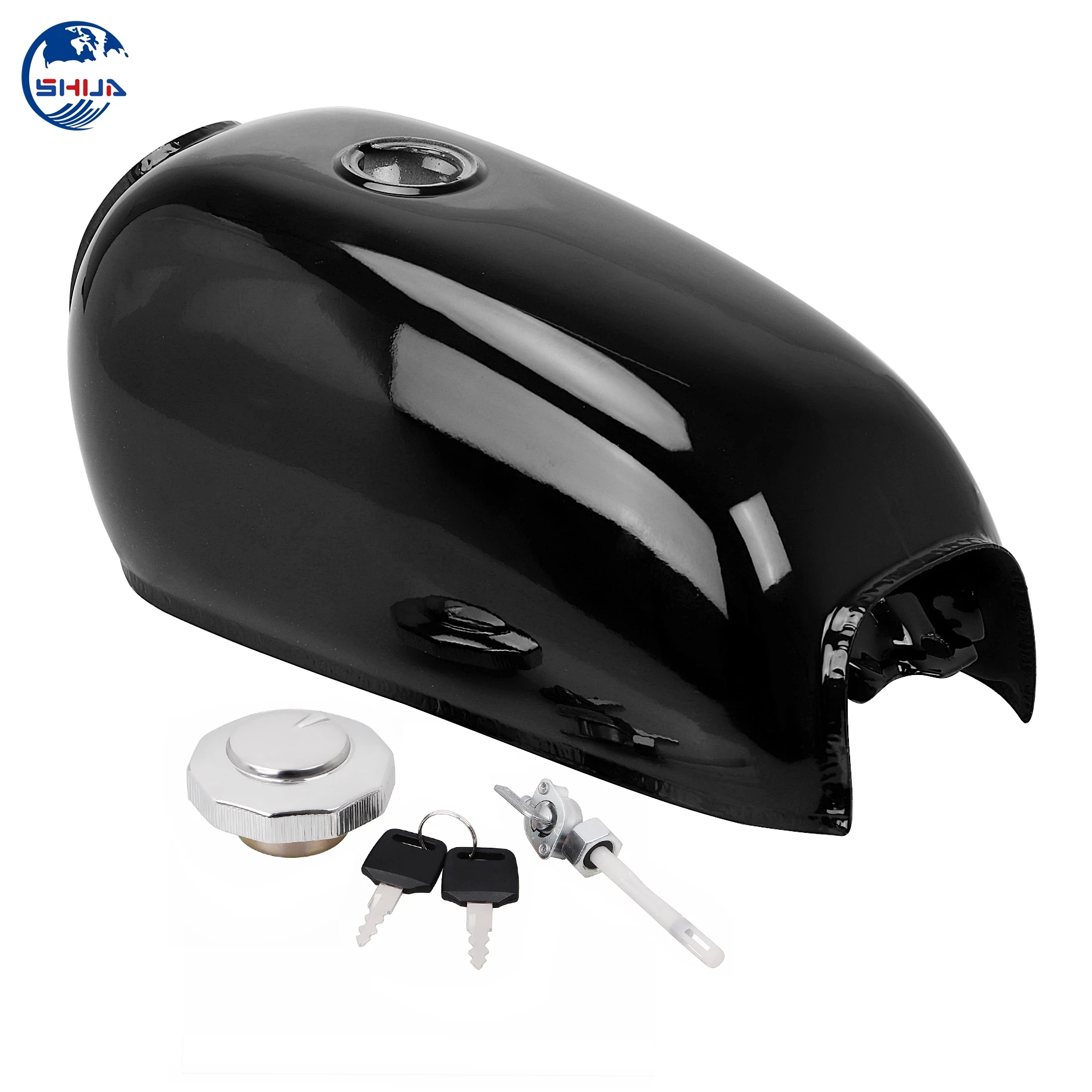 Motorcycle Vivid Black Vintage Fuel Gas Tank With Thick Iron Cap Switch ...