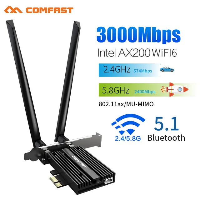 Dual band 3000Mbps Wifi 6 AX200 PRO PCI-E 1X Wireless Adapter 2.4/5Ghz ...