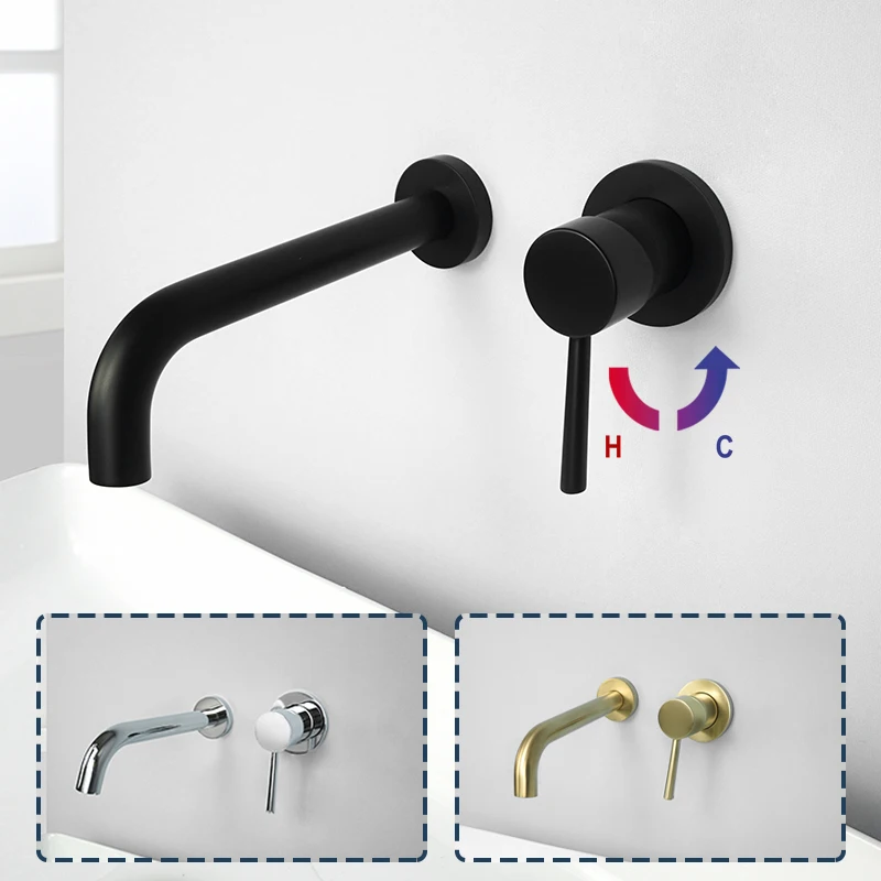 Chrome Black Brushed Gold Tap Conceal Wall Mounted Bathroom Basin Sink ...