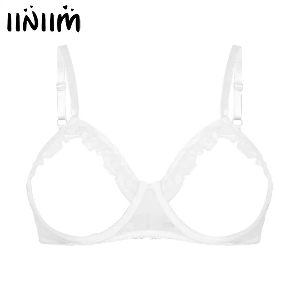 Womens Erotic See Through Sheer Mesh Lingerie Open Cup Sissy Crop Tops ...