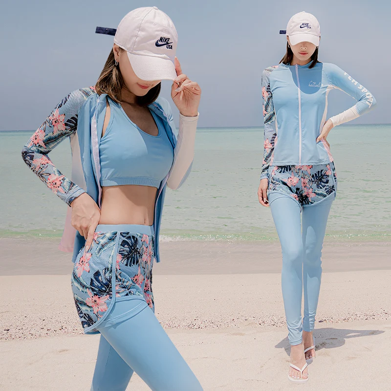 Women-Swimsuit-Sports-Wear-Summer-Beach-Wear-4-Pieces-Print-Surfing ...