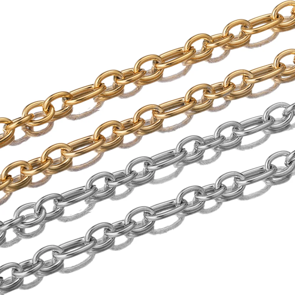 1 Meter Width 7mm Stainless Steel Gold Rolo Cable Chains 3:1 Chain Fit ...