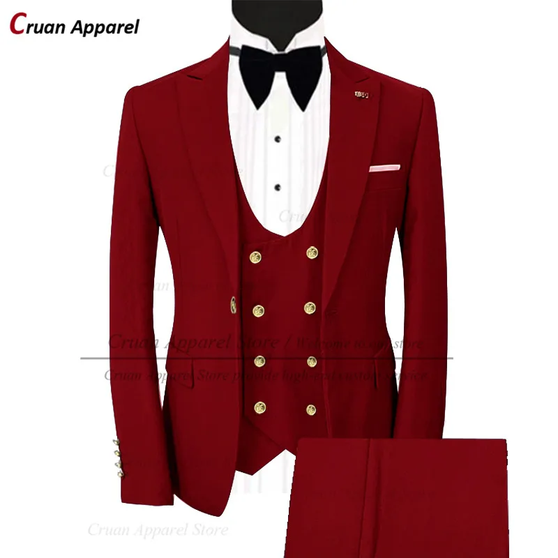 Latest Luxury Red Wedding Suits for Men Slim Fit Fashion Best Man Groom ...