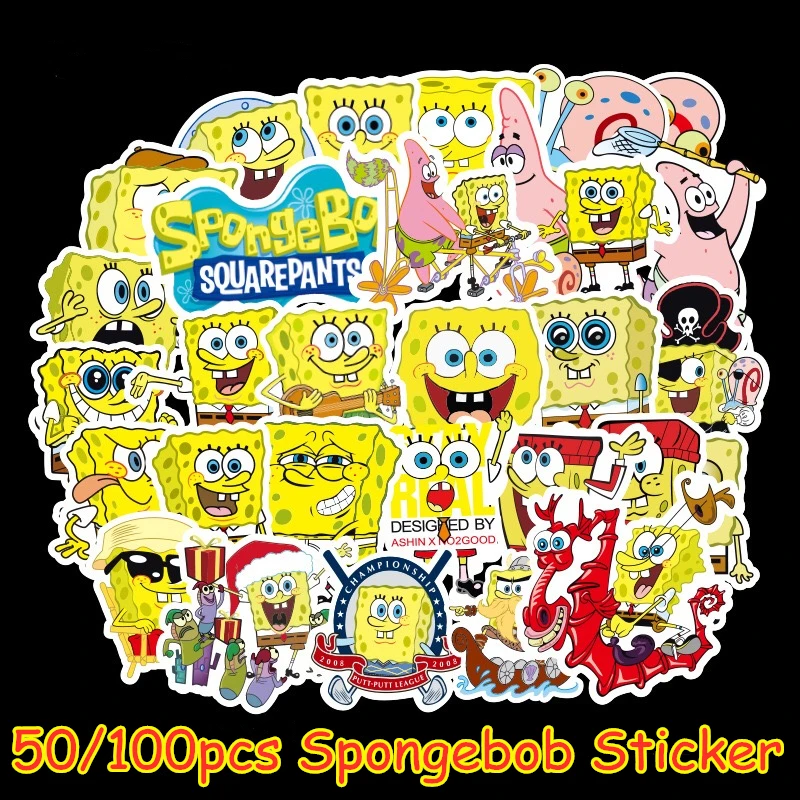 50/100 Pcs Cartoon Doodling Pvc Waterproof Spongebob Stickers For ...