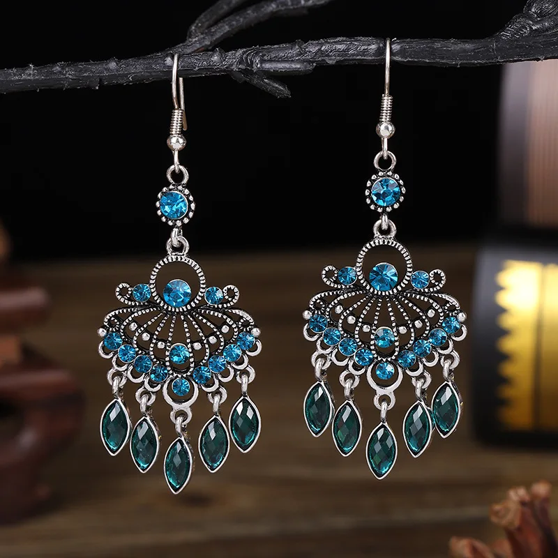 Ethnic-Boho-Vintage-Drop-Earrings-For-Women-Geometric-Hollow-Crystal ...