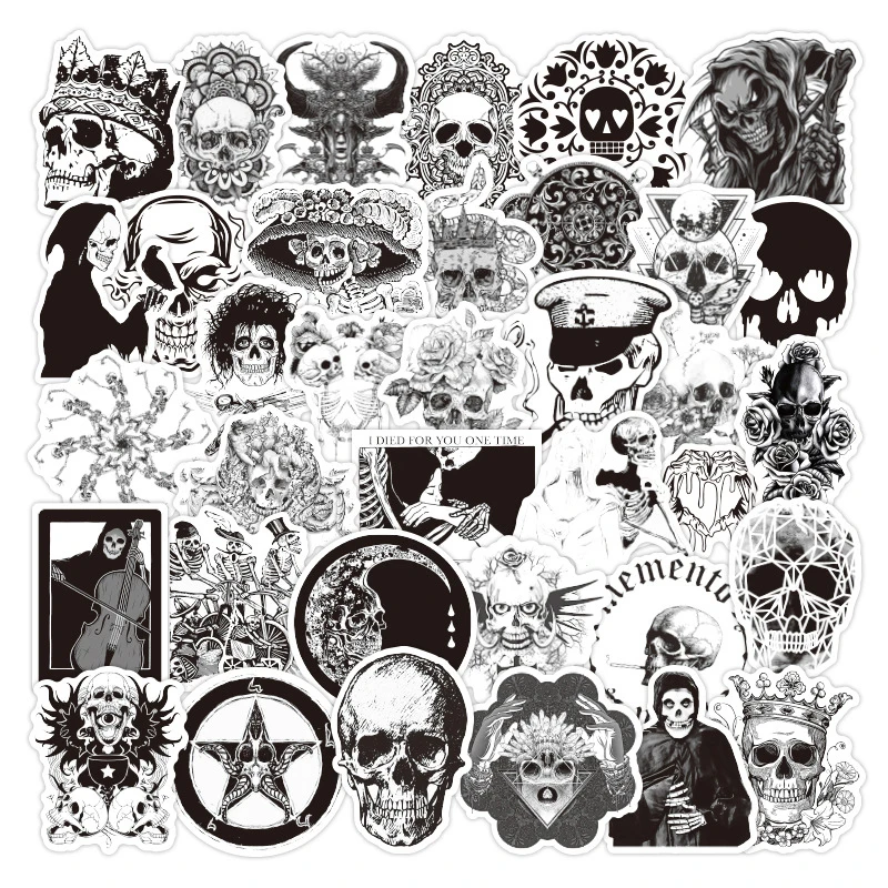 50PCS/Set Black White Gothic Skull Sticker Stickers for DIY Motorcycle ...