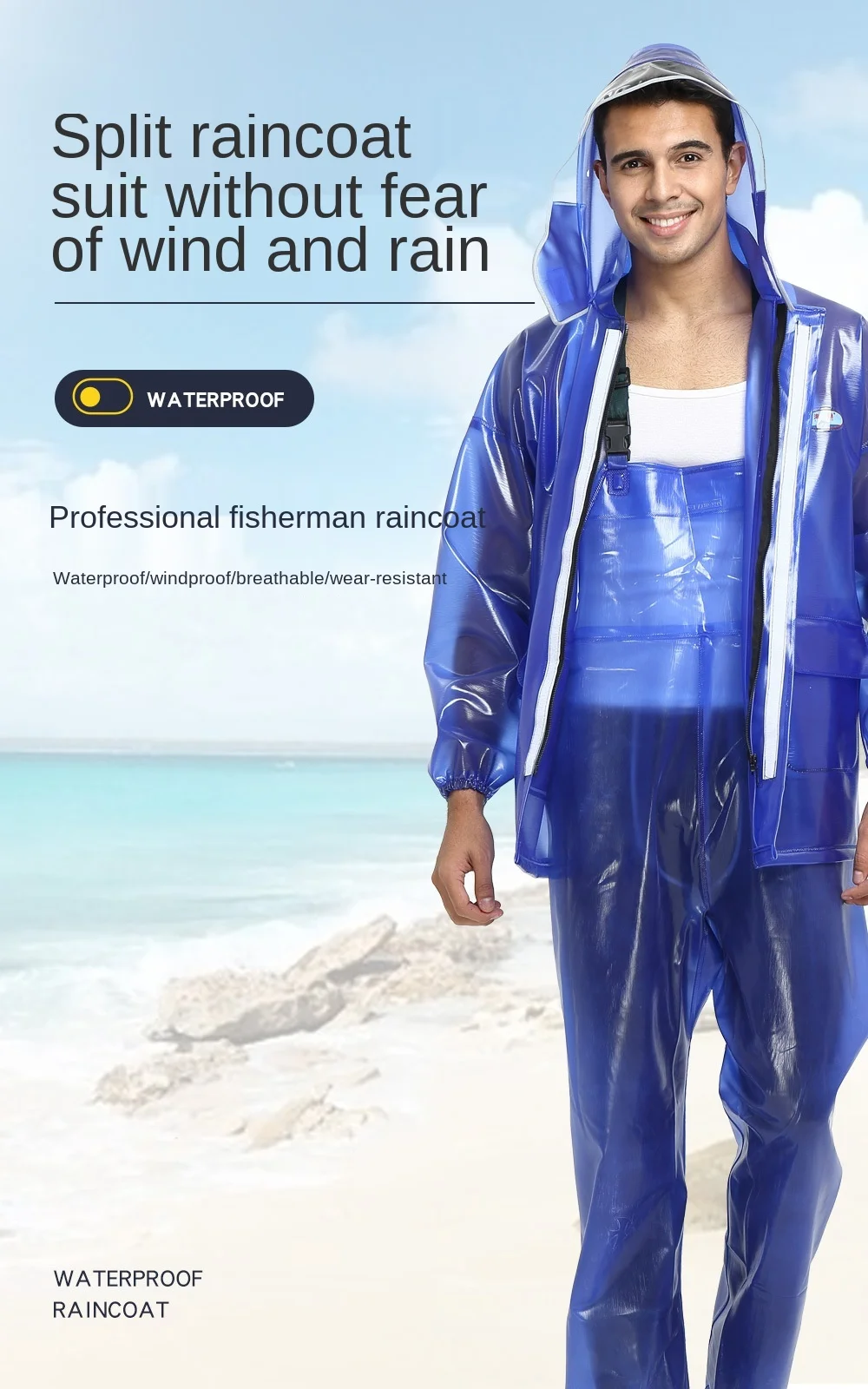 Trench,Combinaison imperméable transparente pour hommes, veste ...