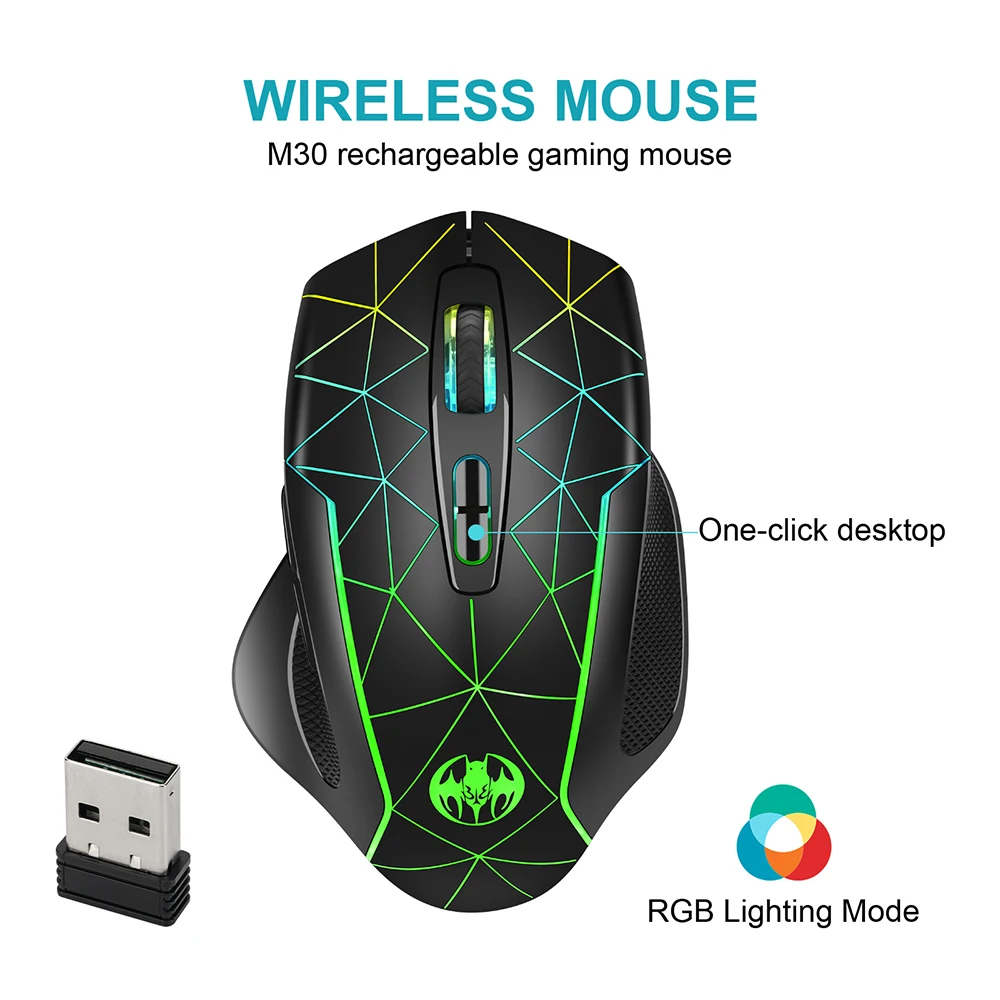 2.4GHz Wireless Mouse Charging Luminous USB Mouse Gamer RGB LED Office ...